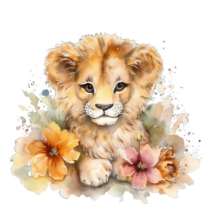 Spring Lion Watercolor Illustration, Spring Clipart Stock Illustration ...