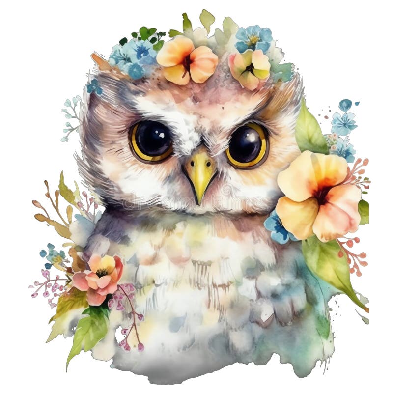 Spring Owl Watercolor Illustration, Spring Clipart Stock Illustration ...