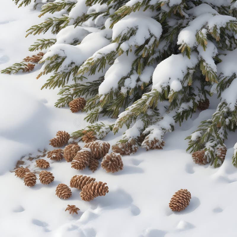 Image of the Spruce Pine Leaves with Dried Cone Seeds Around the Winter ...