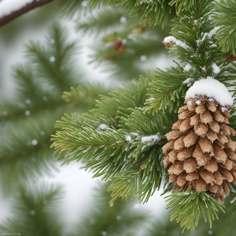 Image of the Spruce Pine Leaves with Dried Cone Seeds Around the Winter ...