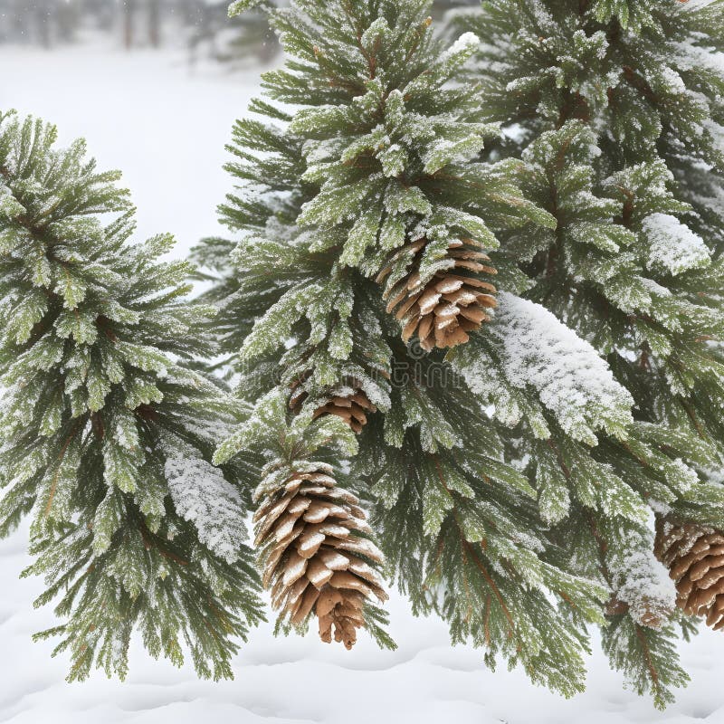 Image of the Spruce Pine Leaves with Dried Cone Seeds Around the Winter ...