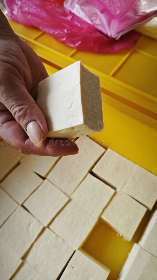 Square-shaped Soft Solid White Tofu Blocks in the Yellow Plastic Tray ...