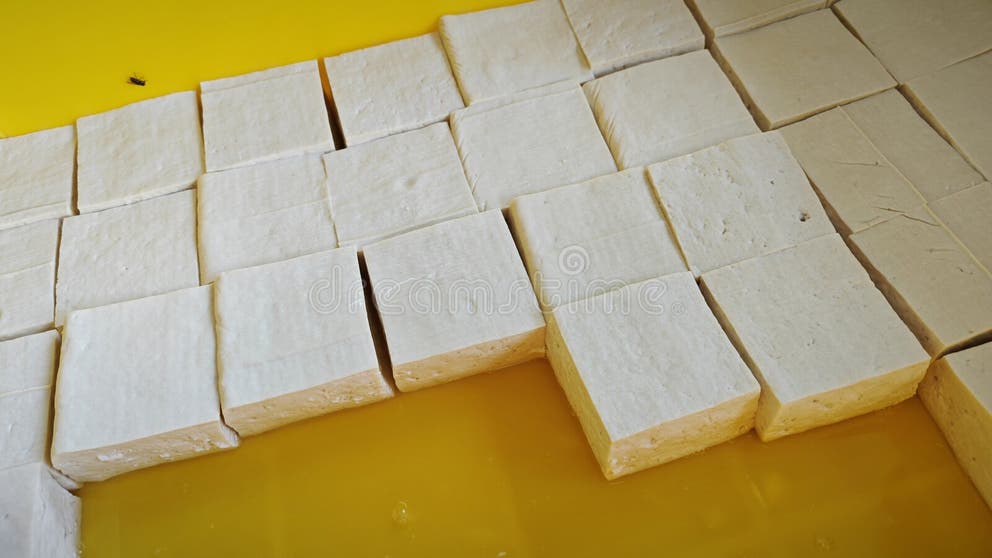 Square-shaped Soft Solid White Tofu Blocks in the Yellow Plastic Tray ...