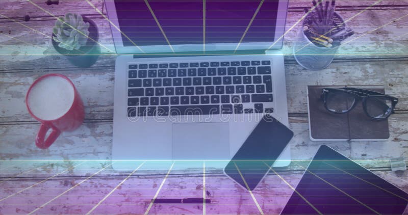 Image of Squares Moving Over Desk with Technology Devices in Office ...