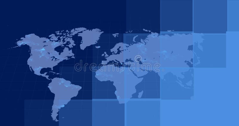 Image of Squares and World Map on Blue Background Stock Illustration ...