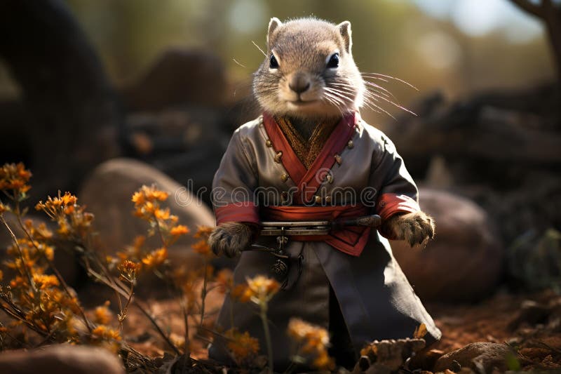 An Image of a Squirrel with an Samurai Outfit on Its Back Stock ...