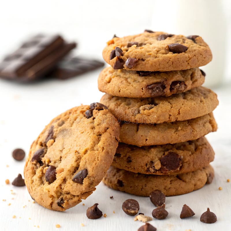 Stack of Chocolate Chip Cookies Isolated on White Background Stock ...