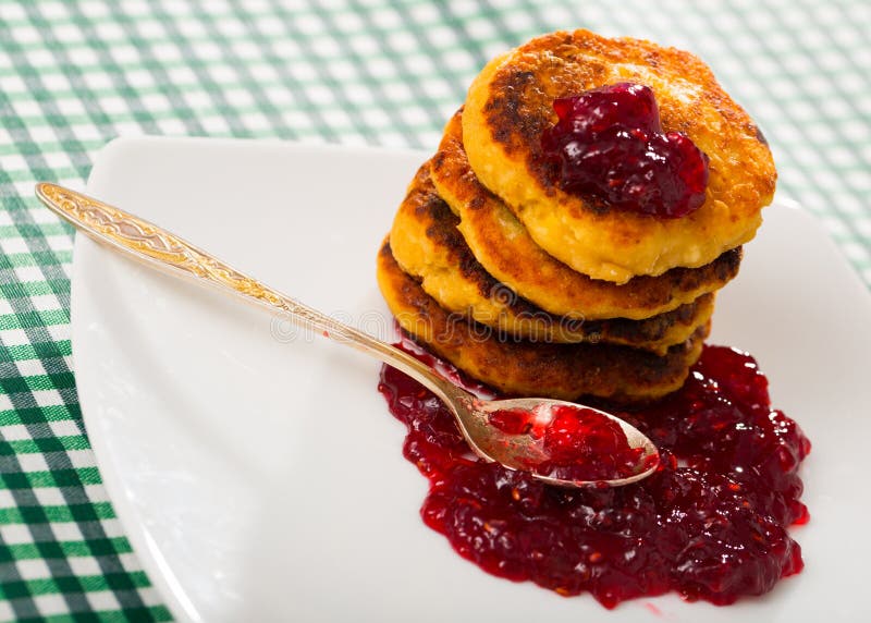 Image of Stack of Fried Quark Pancakes with Jam Served Stock Image ...