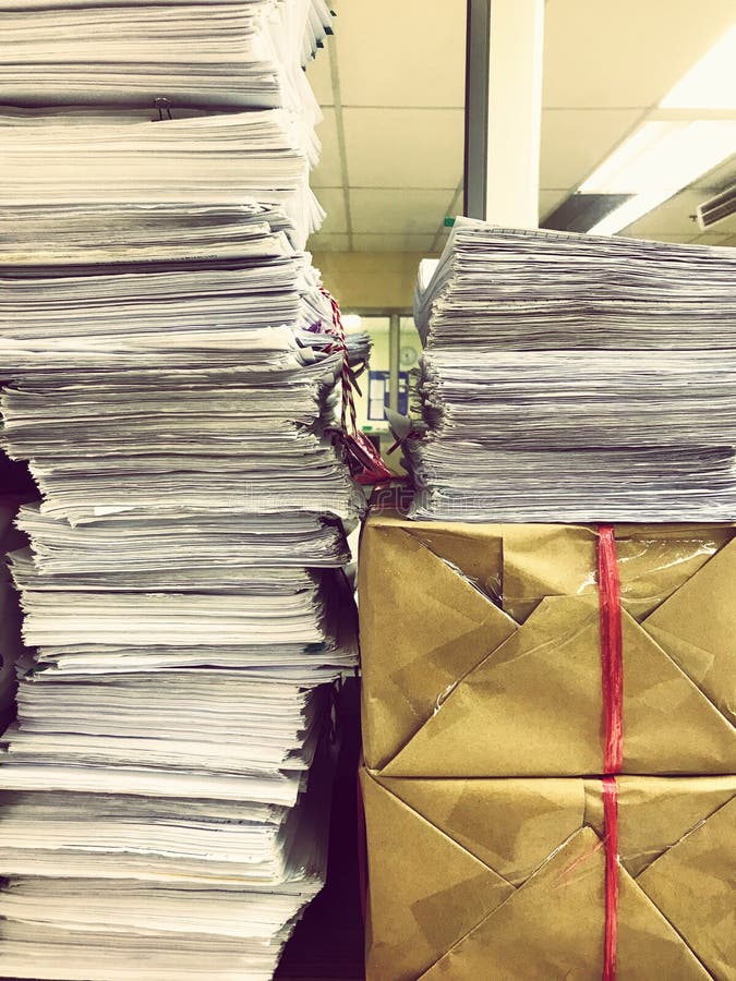 An Image of a Stack of Paper Records Stacked on Top Stock Image - Image ...