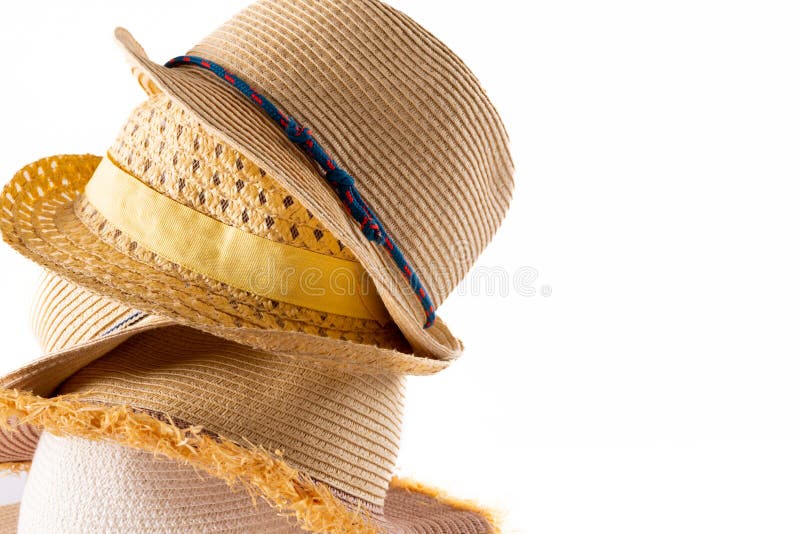 Image of Stack of Straw Hats on White Surface Stock Photo - Image of ...
