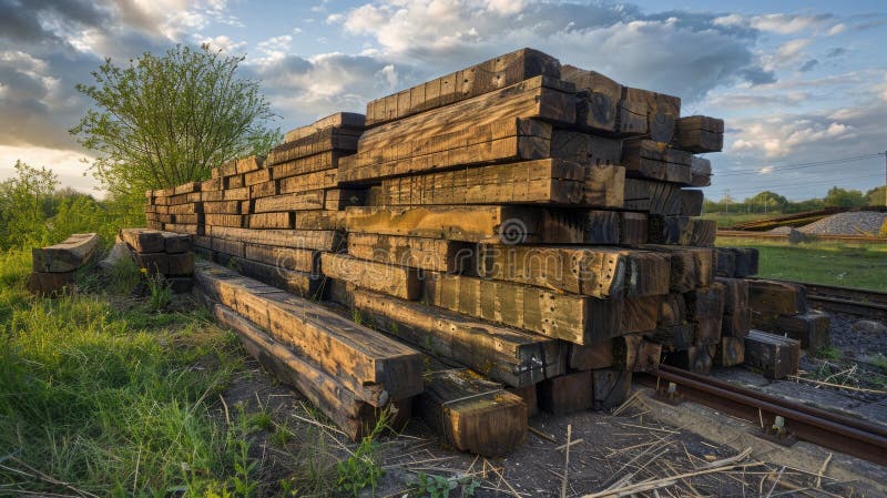 Image of Stacked Railway Sleepers Stock Photo - Image of product ...