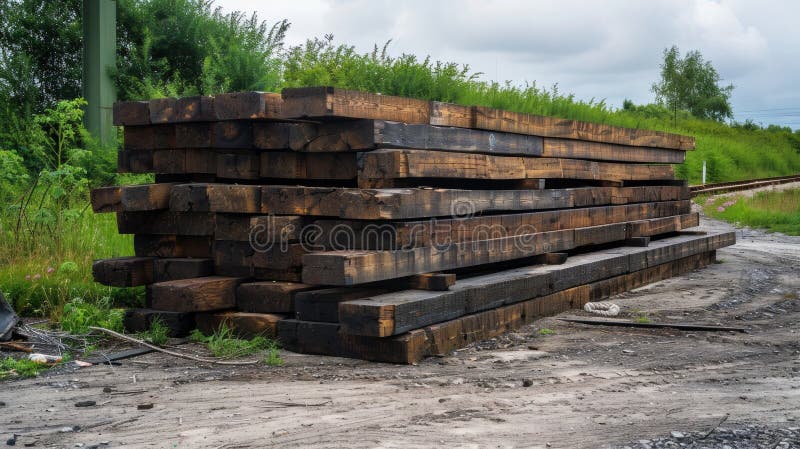 Image of Stacked Railway Sleepers Stock Image - Image of knotted ...