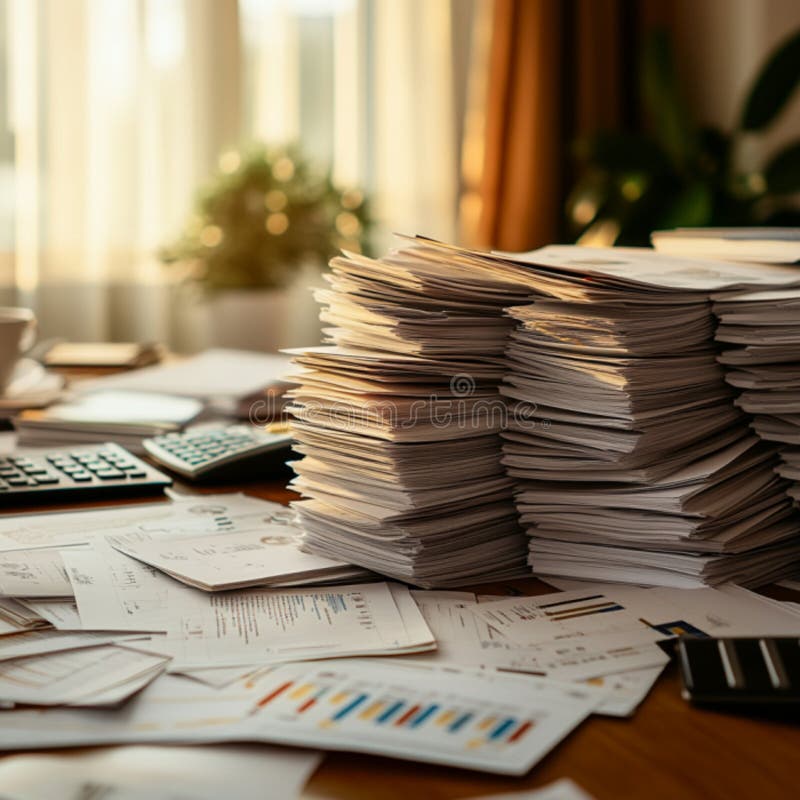 Business: Stacks of Financial Documents Stock Image - Image of ...