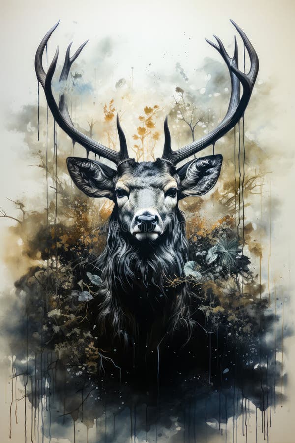 Image of Stag with Horns and Flowers in the Background. Generative AI ...