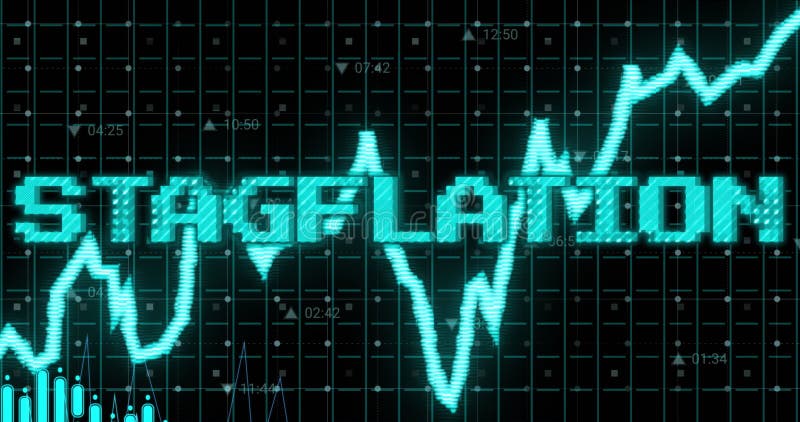 Image of Stagflation Text in Blue Over Graph and Charts Processing Data ...