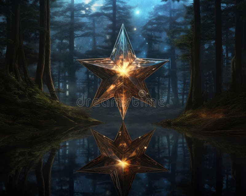 An Image of a Star in a Forest with Water and Trees Stock Illustration ...