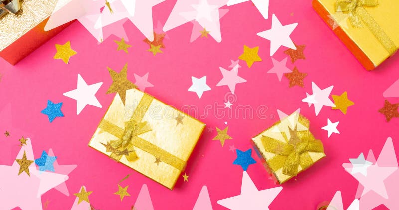 Image of Stars Falling Over Christmas Presents Stock Photo - Image of ...