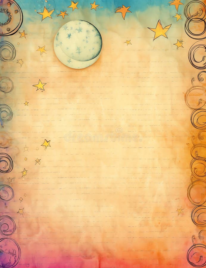 Stars and Moon Fantasy Old Paper, Junk Journal Digital Paper Stock ...
