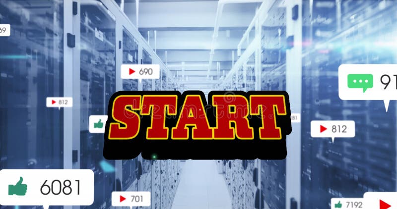 Image of Start Text and Numbers Growing Over Server Room Stock Photo ...