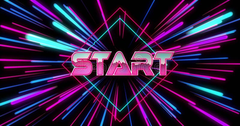 Image of Start Text Over Neon Light Trails on Black Background Stock ...