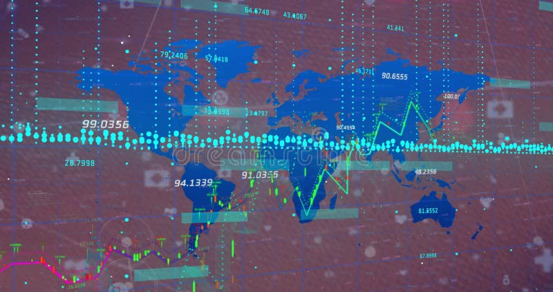 Image of Statistic Charts and Data Processing Over Continents on Pink ...