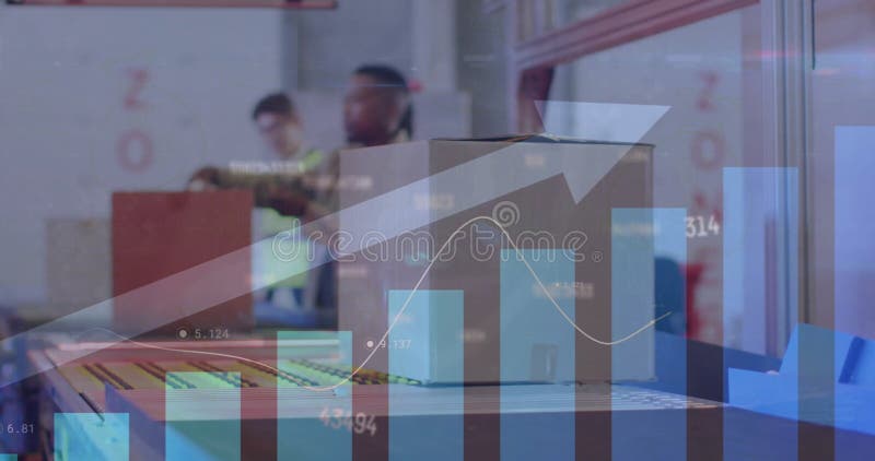 Image of Statistic Charts Over Diverse Workers in Warehouse Stock Photo ...