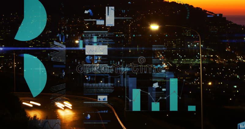 Image of Statistical Data Processing Against Aerial View of City ...