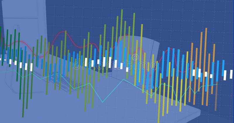 Image of Statistical Data Processing Against Office Desk Sketch on Blue ...