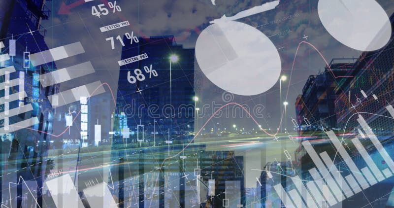 Image of Statistical Data Processing Over City Traffic at Night Against ...