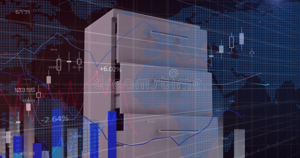 Image of Statistical Data Processing Over Drawer Cabinet Against World ...