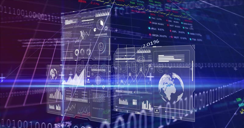 Image Of Statistics Binary Coding And Financial Data Processing Over Grid Stock Illustration