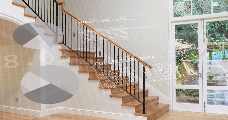 Image of Statistics and Data Processing Over House Interior Stock Photo ...