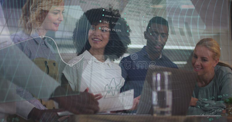 Image of Statistics and Data Processing Over Smiling Diverse Colleagues ...