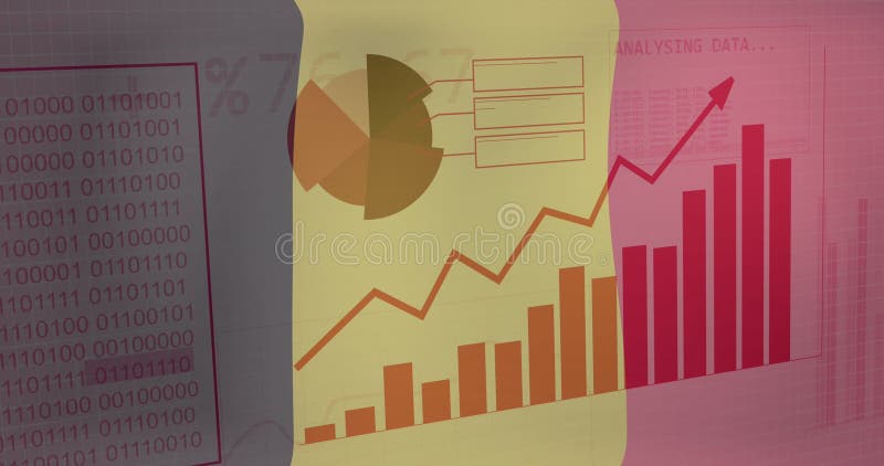 Image of Statistics and Data Processing Over Waving Flag of Belgium ...