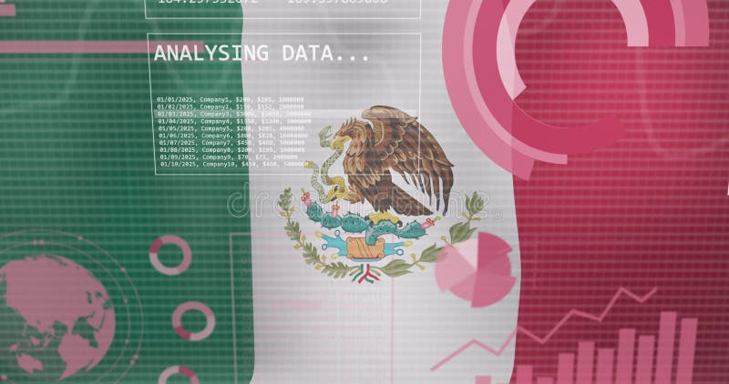 Image of Statistics and Data Processing Over Waving Flag of Mexico ...