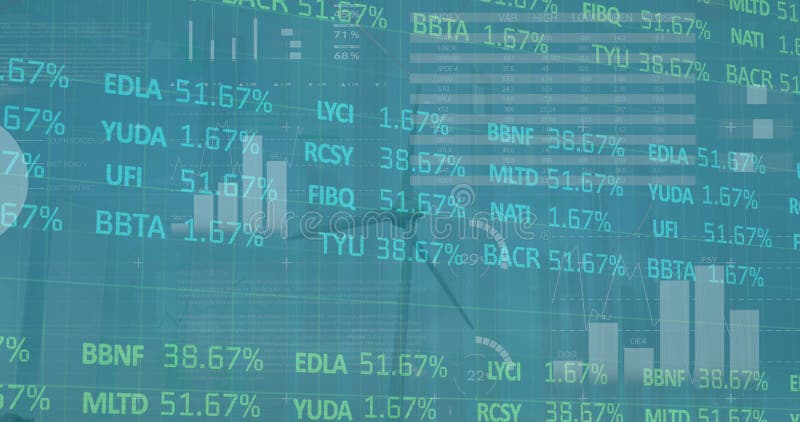 Image of Statistics and Data Processing Over Wind Turbine on Blue ...