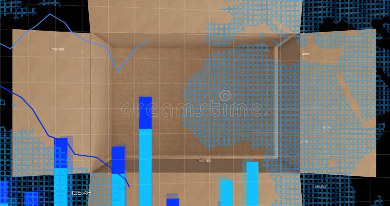 Image of Statistics Data Processing Over World Map and Cardboard Box ...