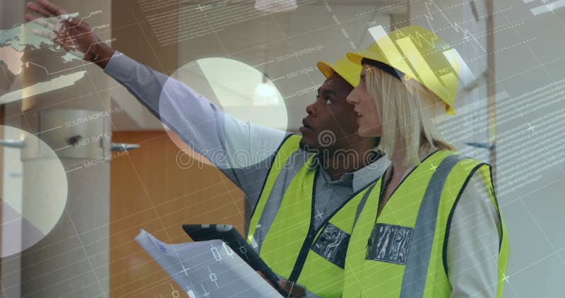 Image of Statistics and Graphs Rolling Over Male and Female Workers ...