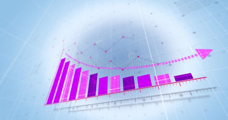 Image of Statistics and Pink Arrow Over Grid on Blue Background Stock ...