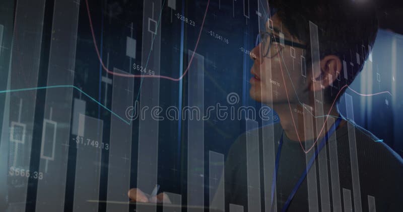 Image of Statistics and Data Processing Over Businessman Using Laptop ...