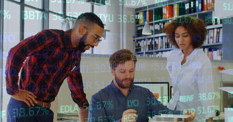 Image of Statistics Processing Over Business People Talking in Office ...