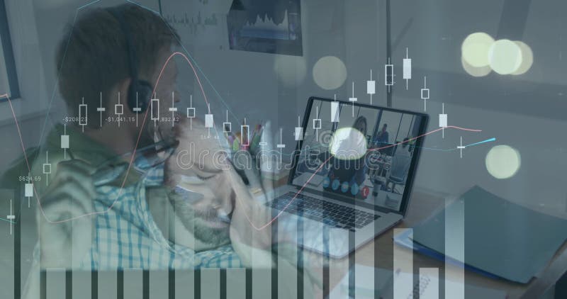 Image of Statistics Processing Over Two Men Using Computer and Laptop ...