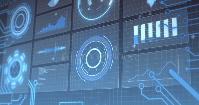 Image of Statistics Recording and Scopes Scanning on Screens Over Grid ...