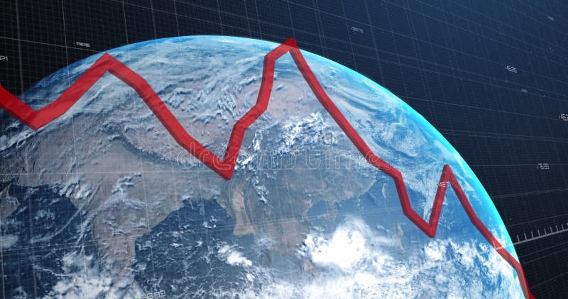 Image of Statistics with Red Line and Data Processing Over Earth Globe ...