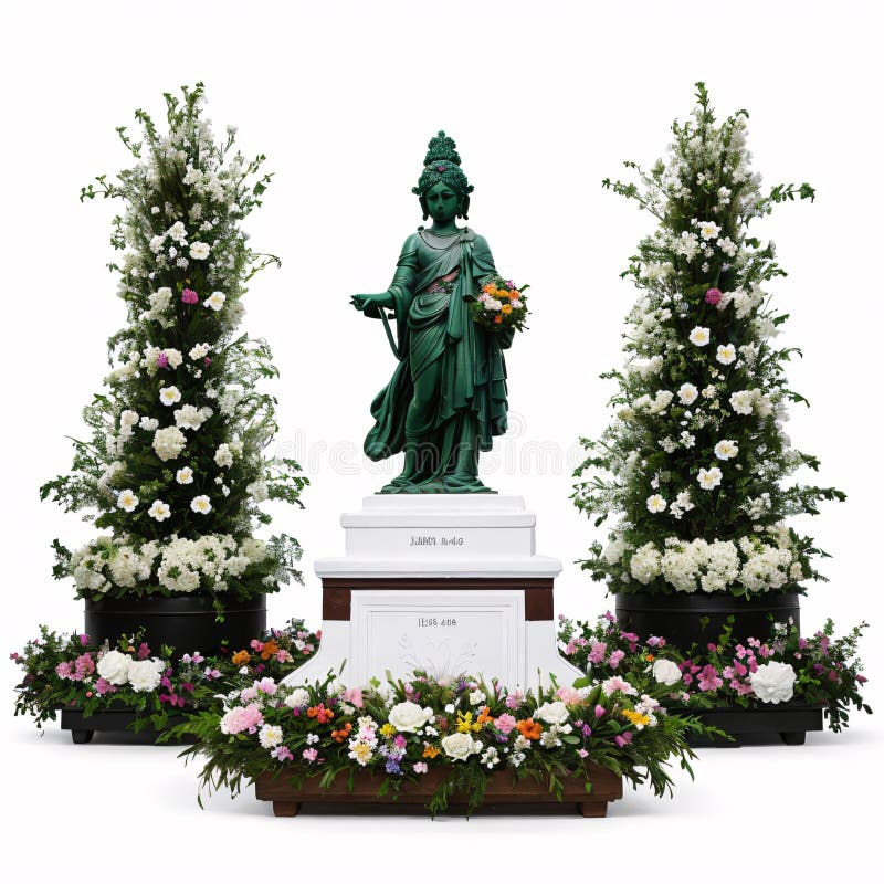 Statue with a Floral Arrangement Isolated on a White Background. Stock ...