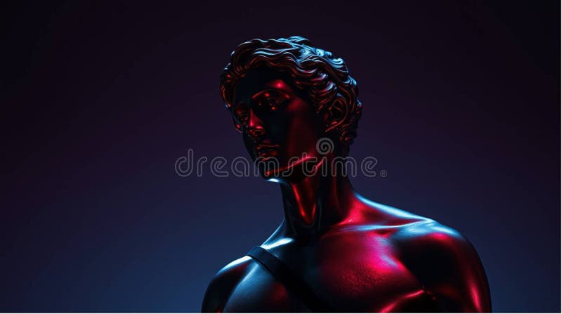 An Image of a Statue Man with Red Light on His Face Generated Stock ...