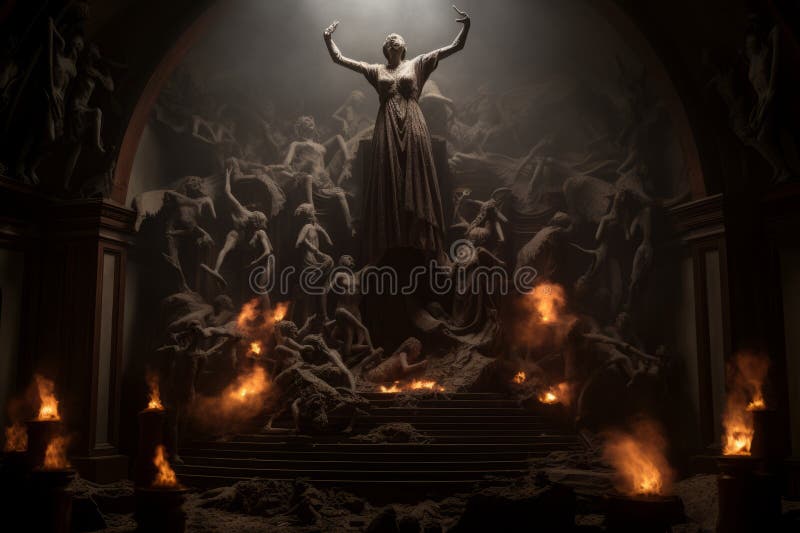 An Image of a Statue Surrounded by Flames Stock Illustration ...
