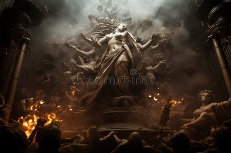 An Image of a Statue Surrounded by Flames Stock Illustration ...