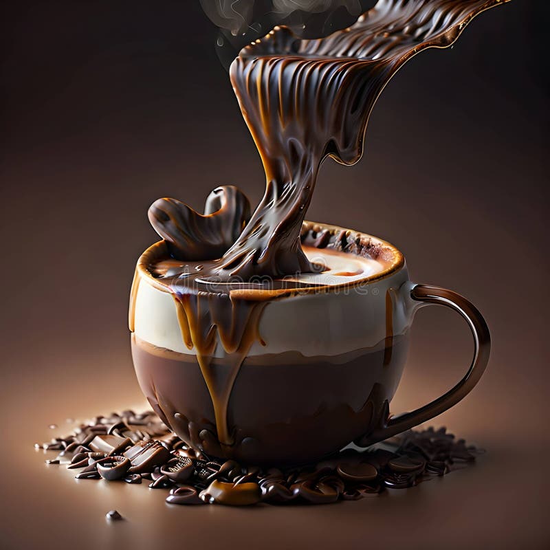 Image of a Steaming Hot Cup of Coffee Meets Cascading Ribbon of Melted ...