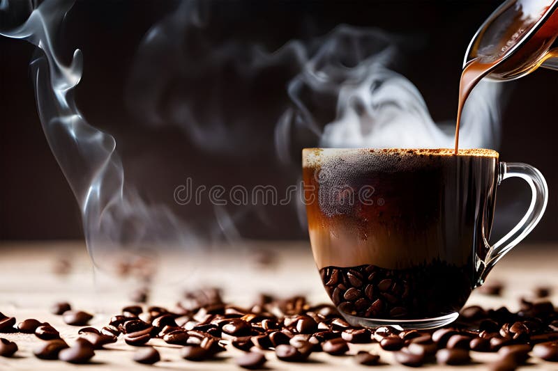 Image of a Steaming Hot Cup of Coffee Meets Cascading Ribbon of Melted ...